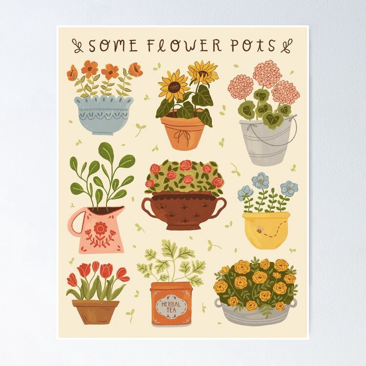 Some Flower Pots Poster, UNFRAMED-16x24 - Walmart.com