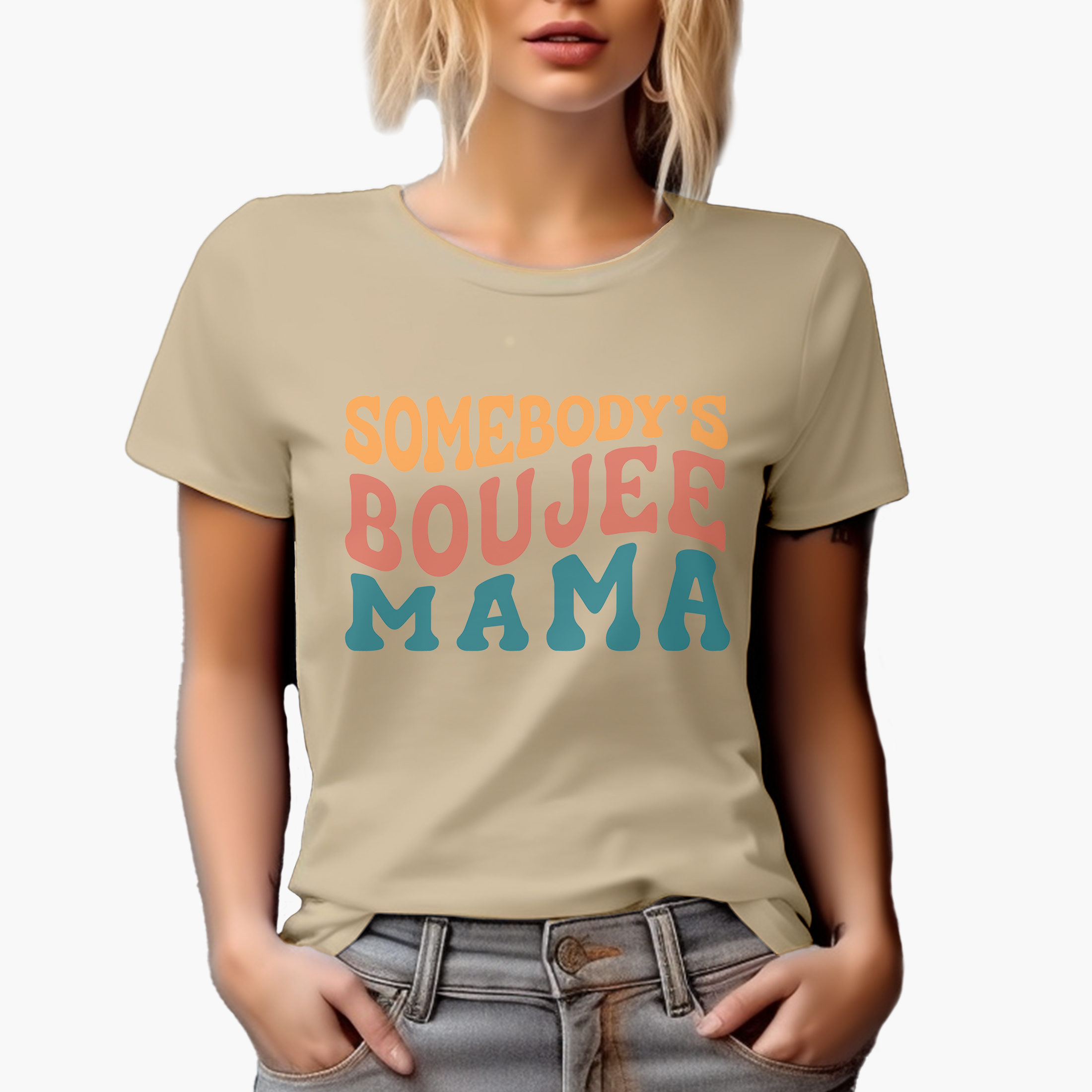 Somebody's Boujee Mama, Gen Z Mom Quote, Groovy Retro Wavy Text Merch ...