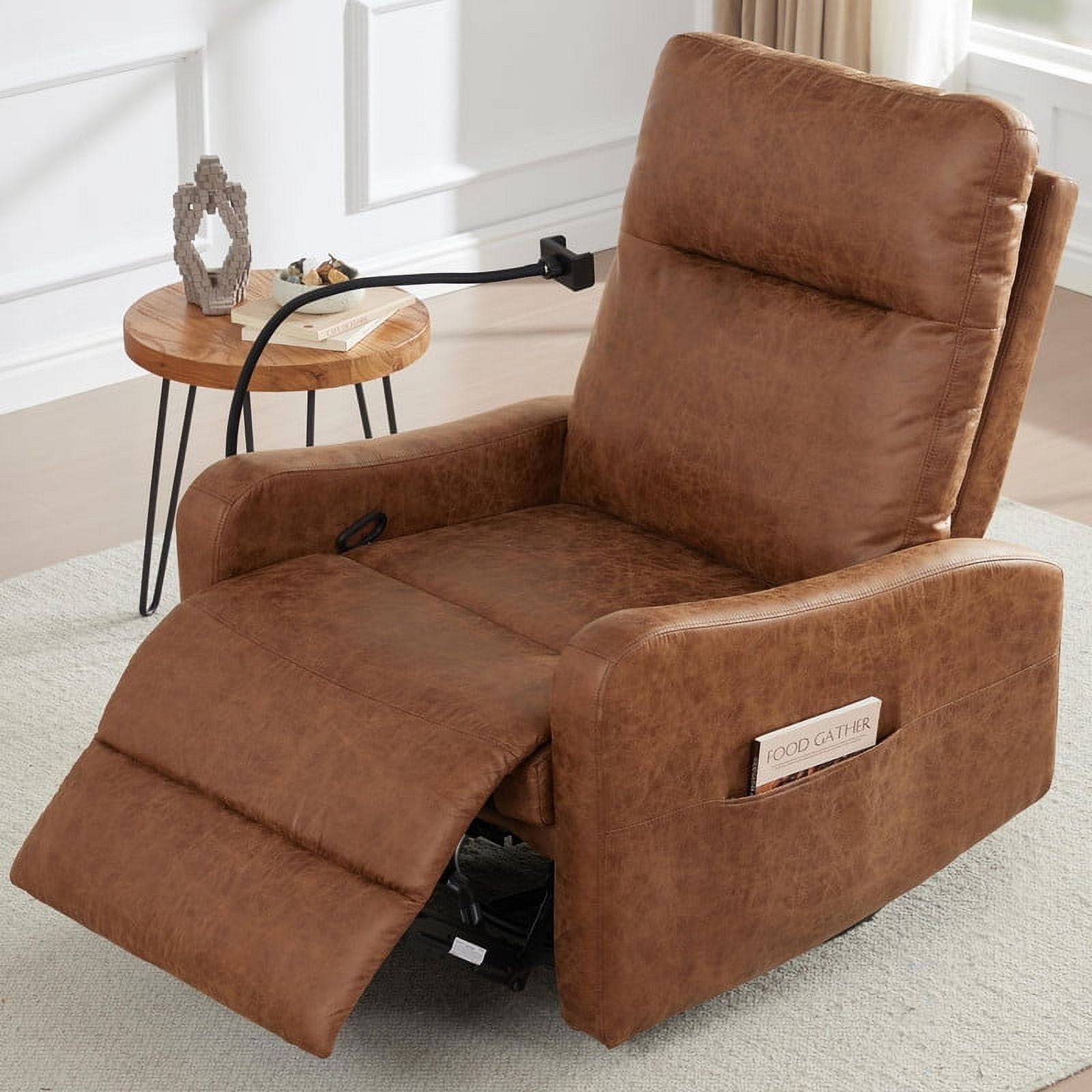 Someet Manual PU Leather Recliner Chair Phone Holder,Brown,Beige,Gray ...