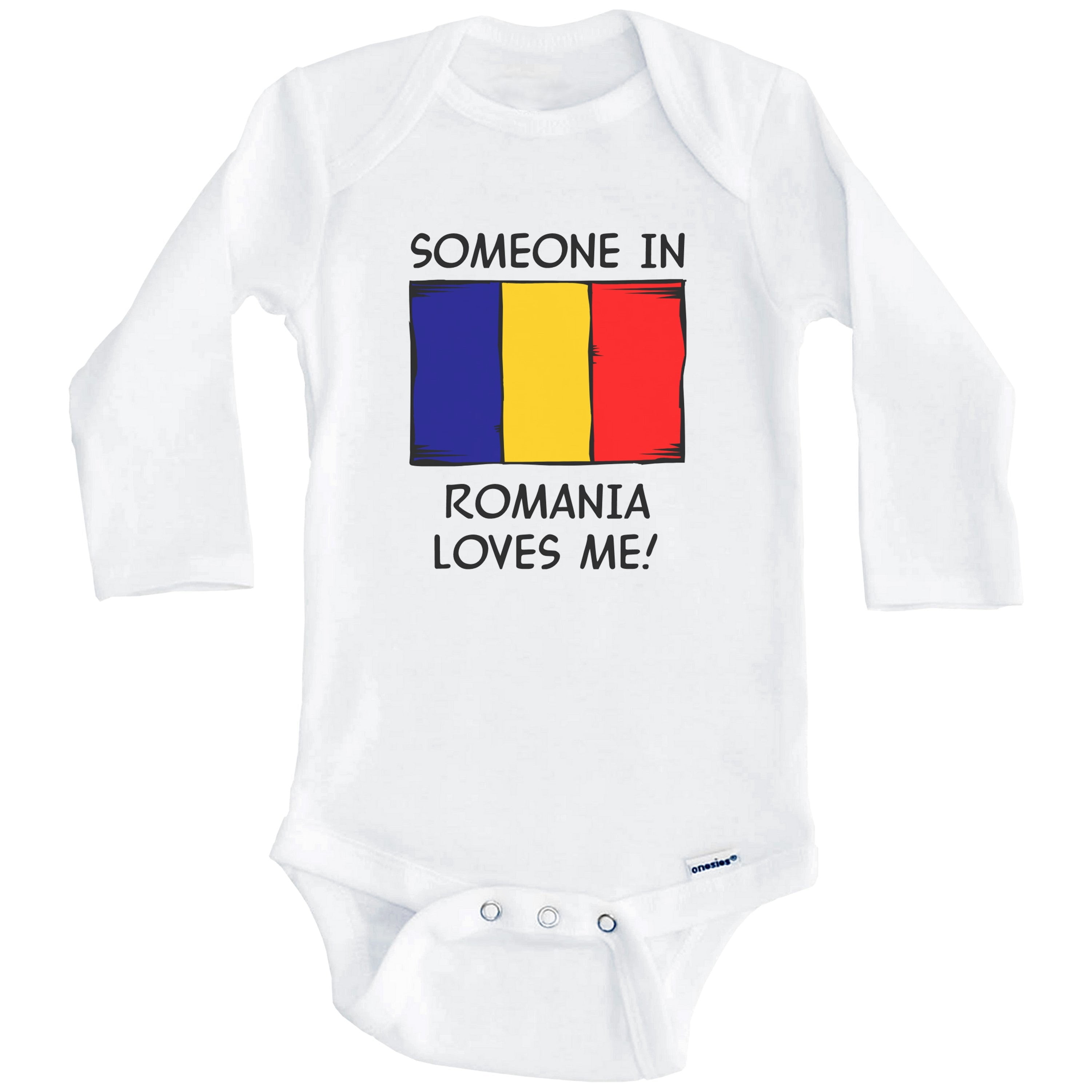 Someone In Romania Loves Me Romanian Flag One Piece Baby Bodysuit (Long ...