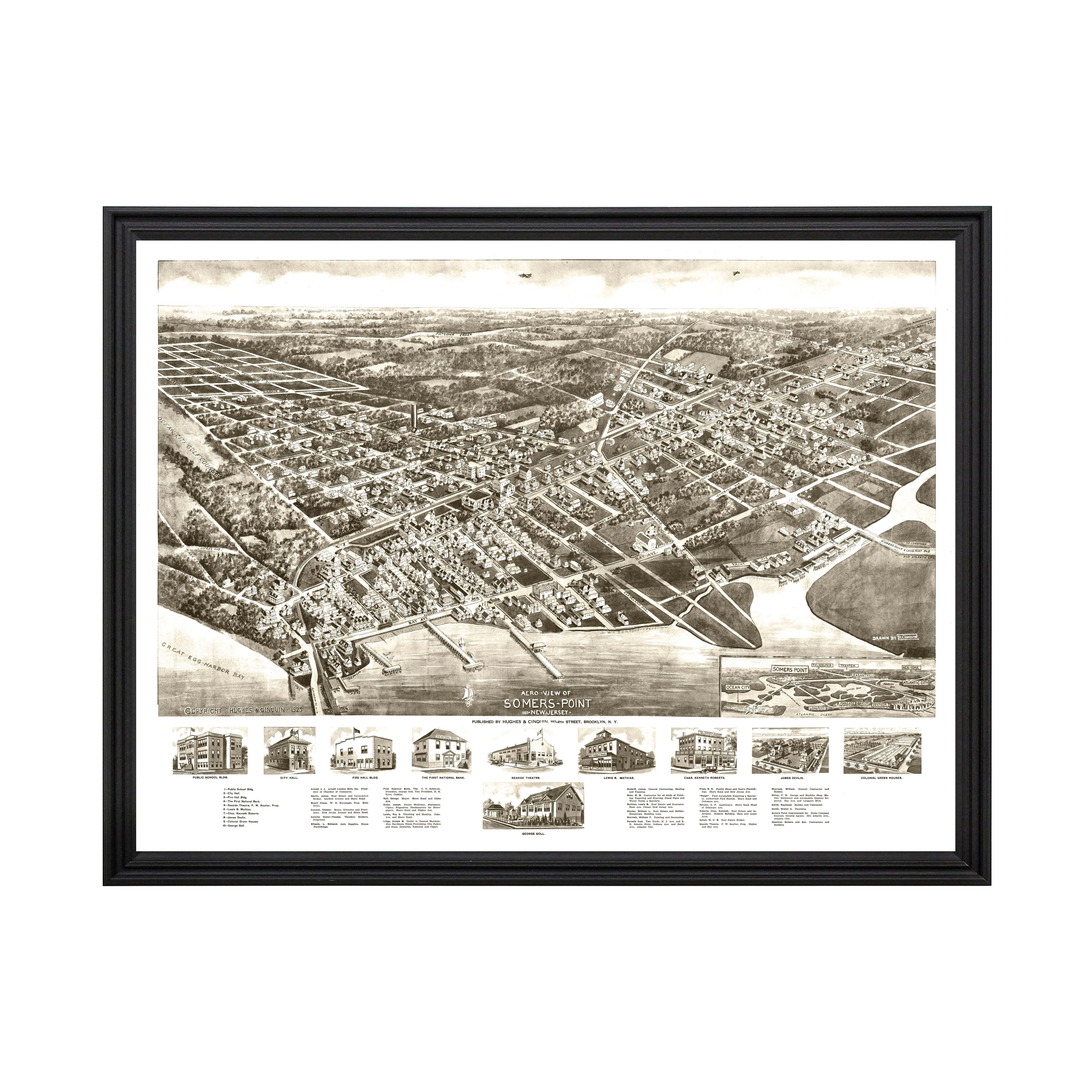 Somers Point Art, 1925 Vintage Map of Somers Point New Jersey, NJ ...