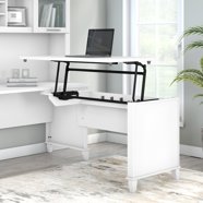 Cabot 60W Sit to Stand L Desk with Hutch in White - Engineered Wood ...