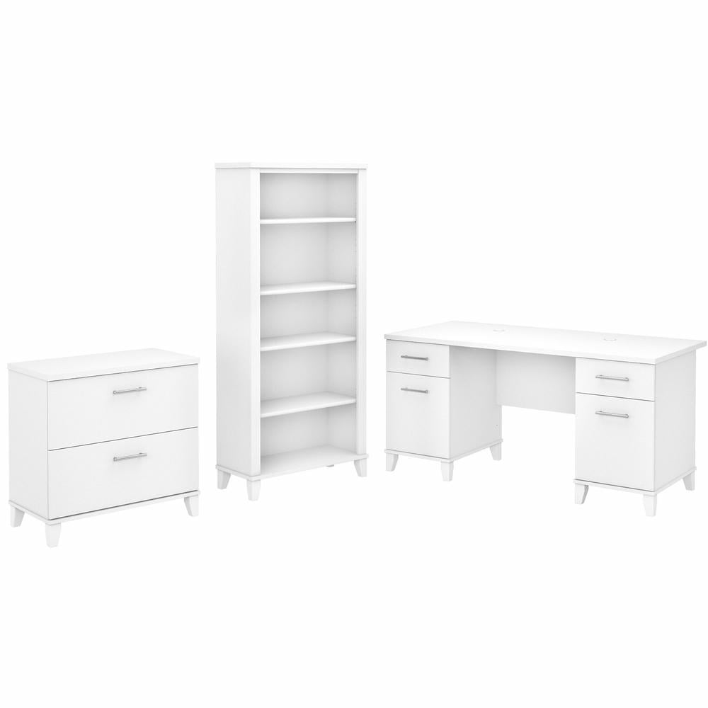Somerset 60W Office Desk with File Cabinet & Bookcase in White ...
