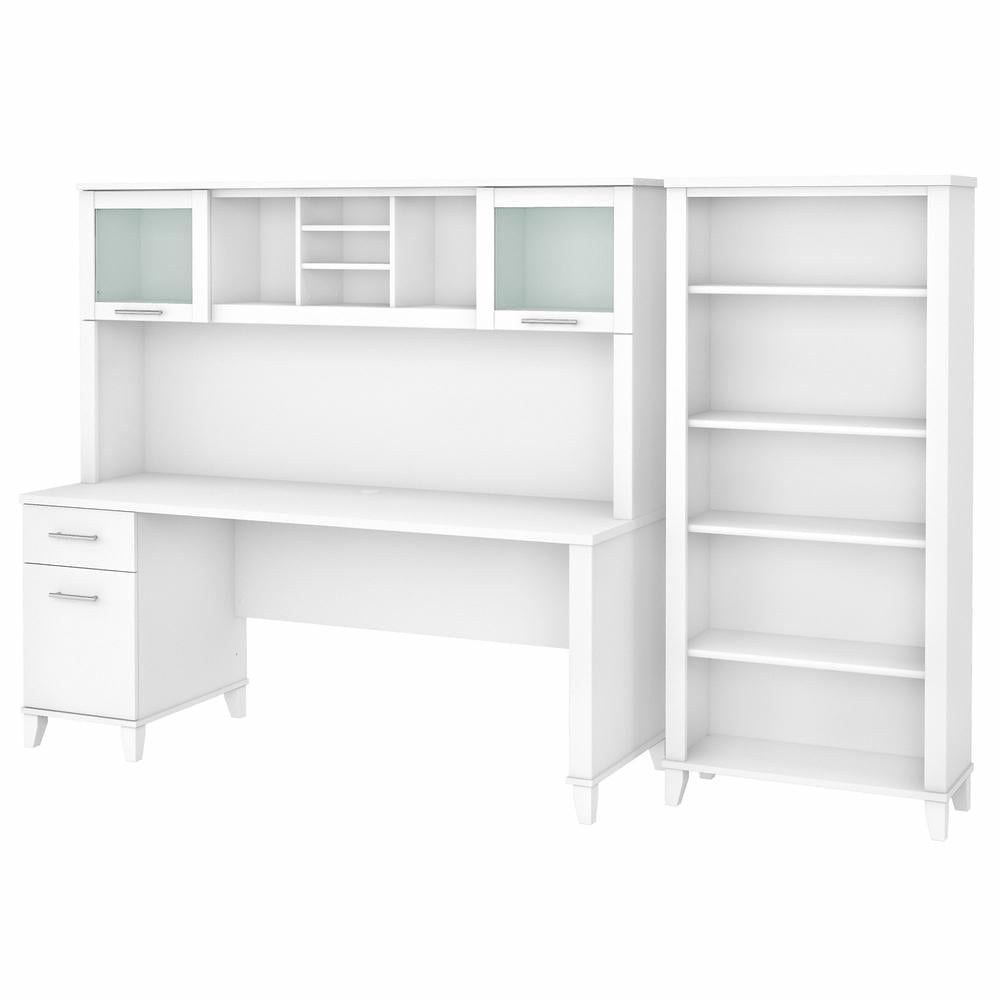 Somerset 72W Desk with Hutch and Bookcase in White - Engineered Wood ...
