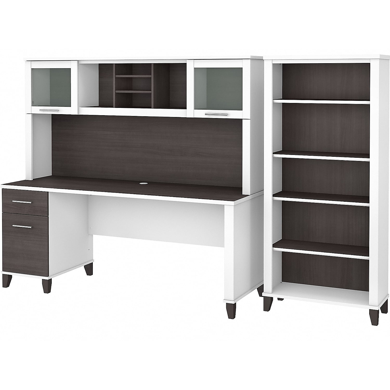 Somerset 72W Desk with Hutch and Bookcase in White/Gray - Engineered Wood - Walmart.com