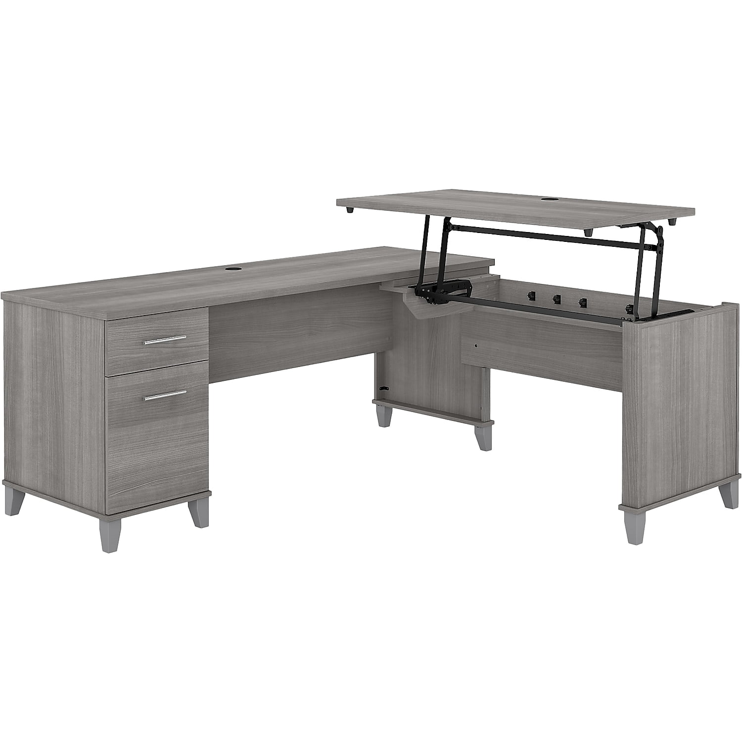 Bush Furniture Somerset 72W 3 Position Sit to Stand L Desk in Platinum ...