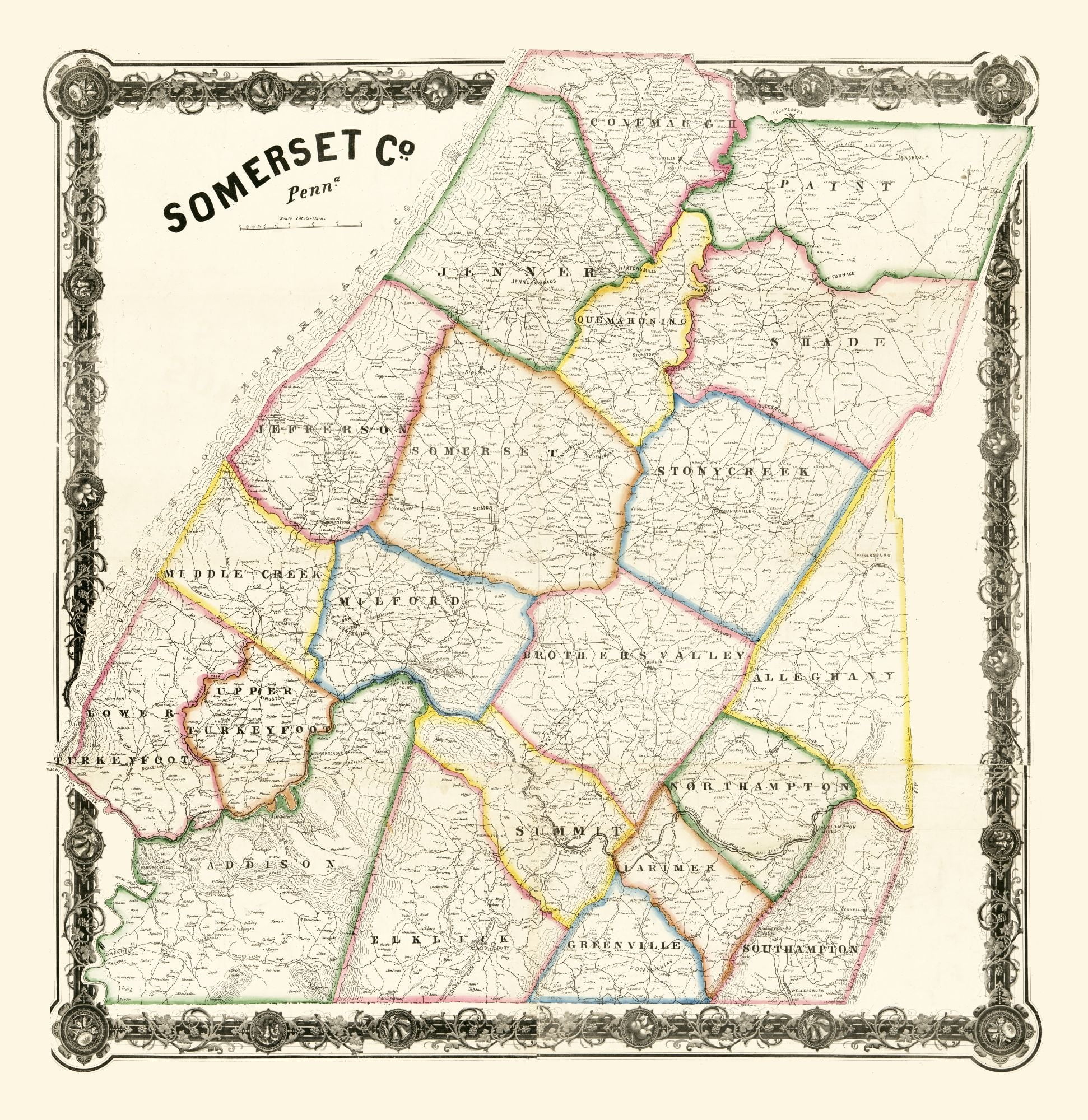 Historic County Map - Somerset County Pennsylvania - 1860 - 23 x 23.69 ...