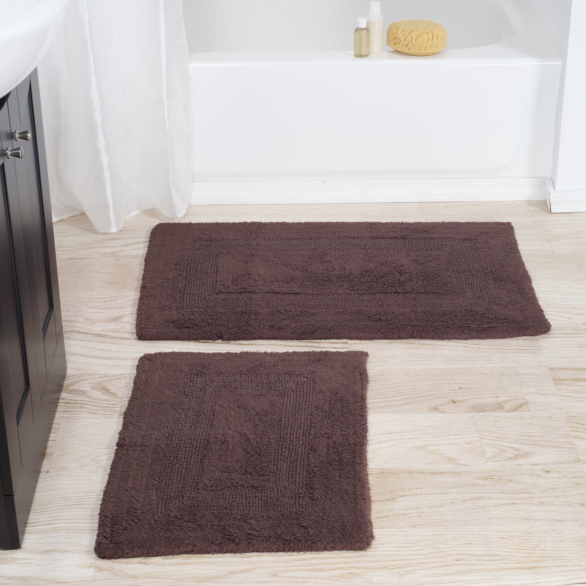 SH 100% Cotton 2 Piece Reversible Rug Set - Chocolate - Walmart.com