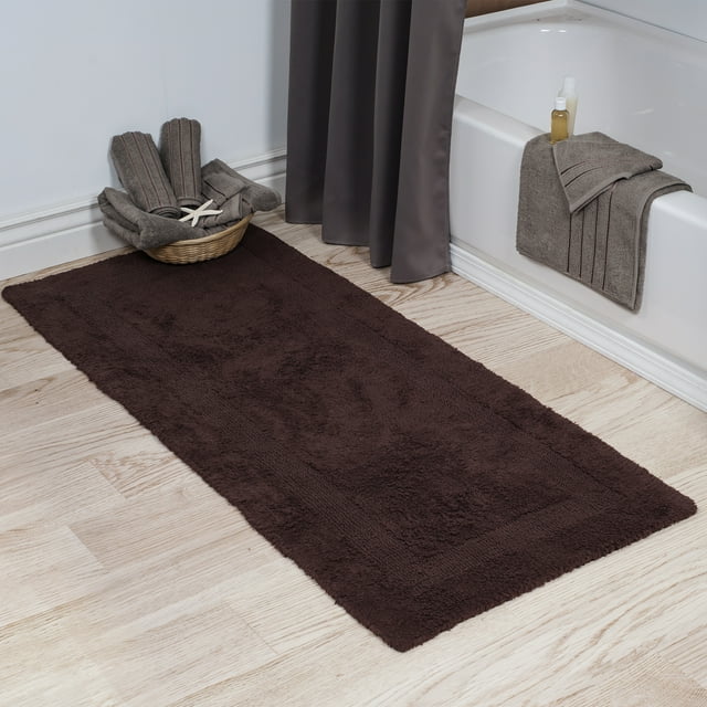SH 100% Cotton Reversible Long Bath Rug - Chocolate - 24x60 - Walmart.com