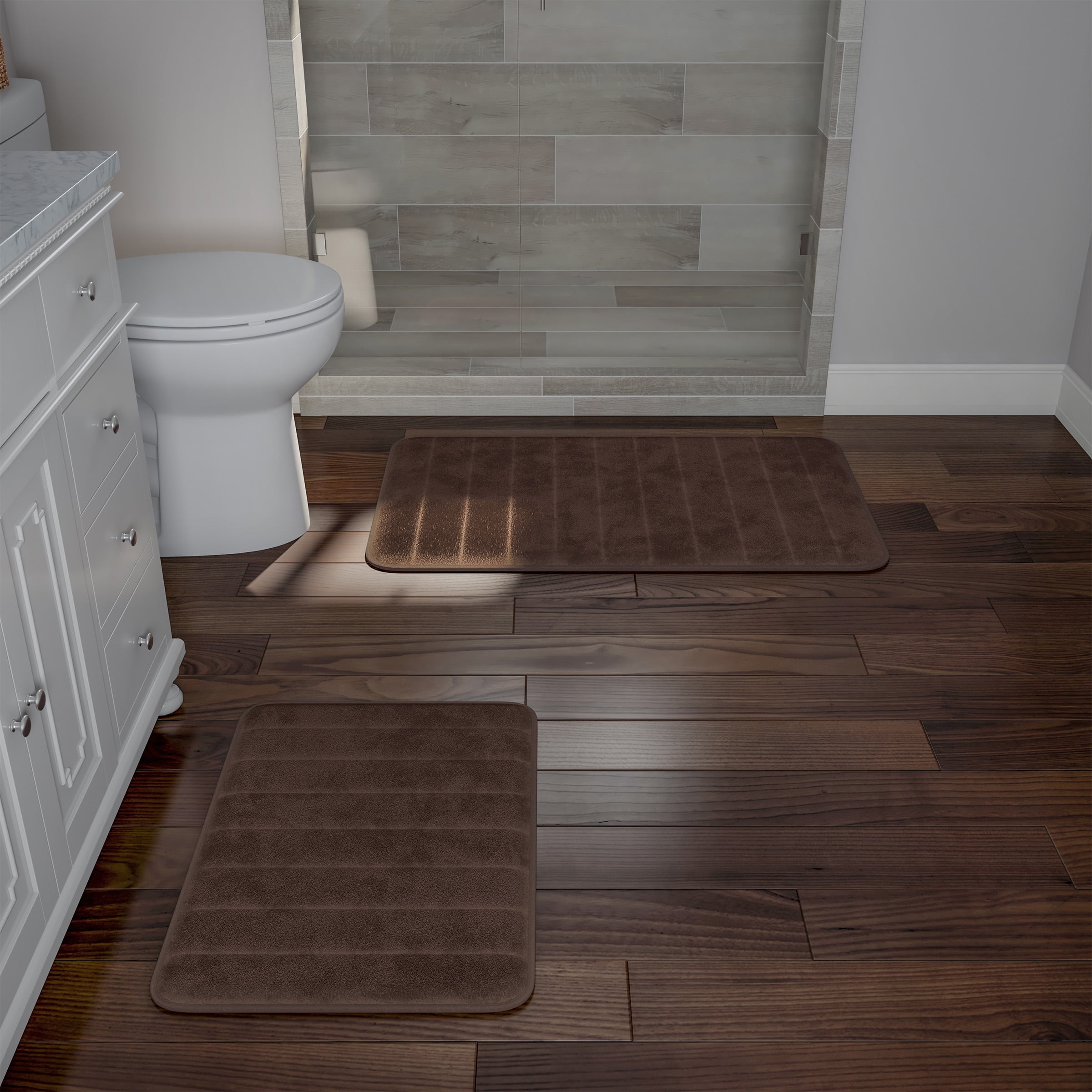 Memory Foam Striped Bath Mat Set - 2-Piece - Chocolate Brown - Walmart.com