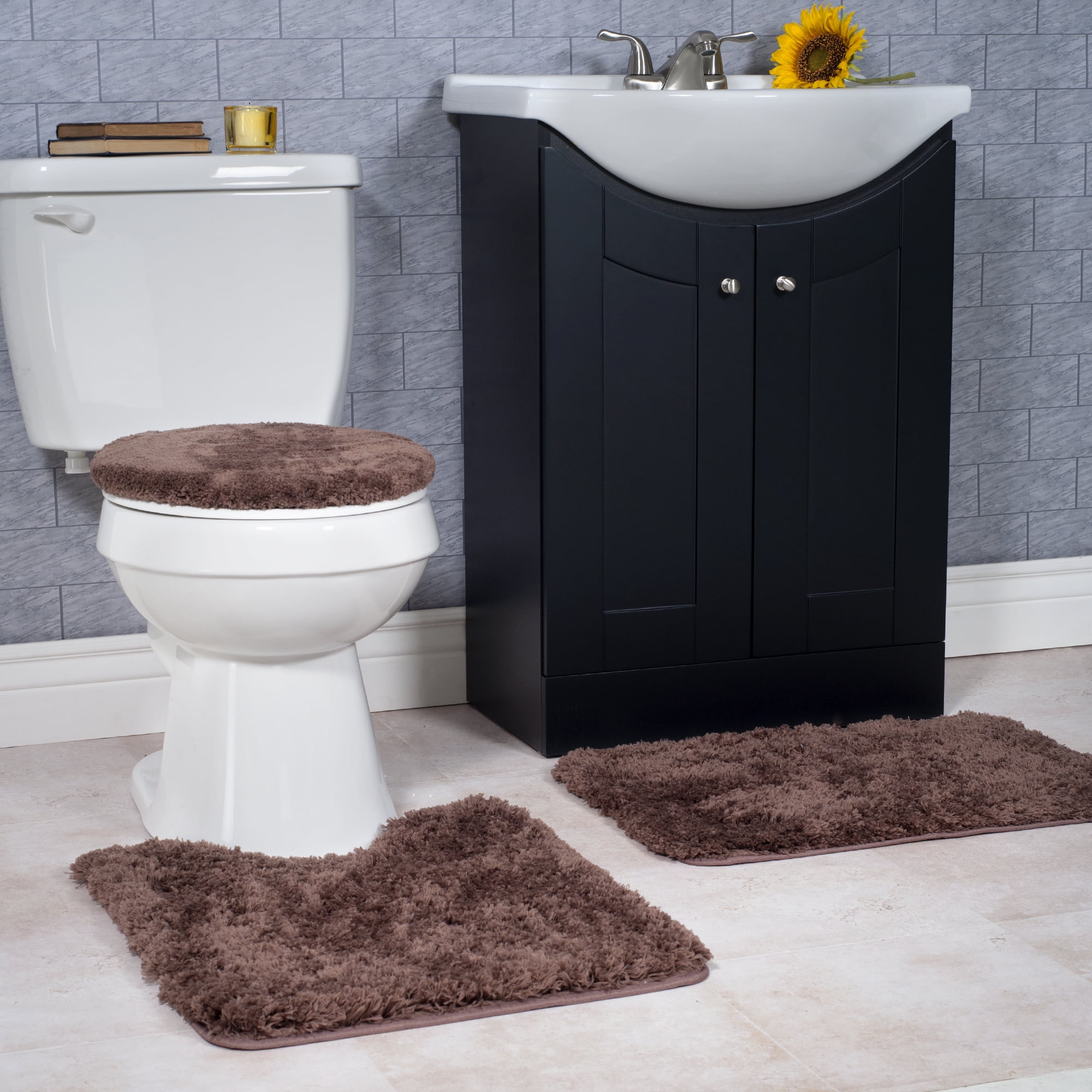 Lavish Home 3-Piece Bath Rug Set - Non-Slip - Chocolate Brown - Walmart.com