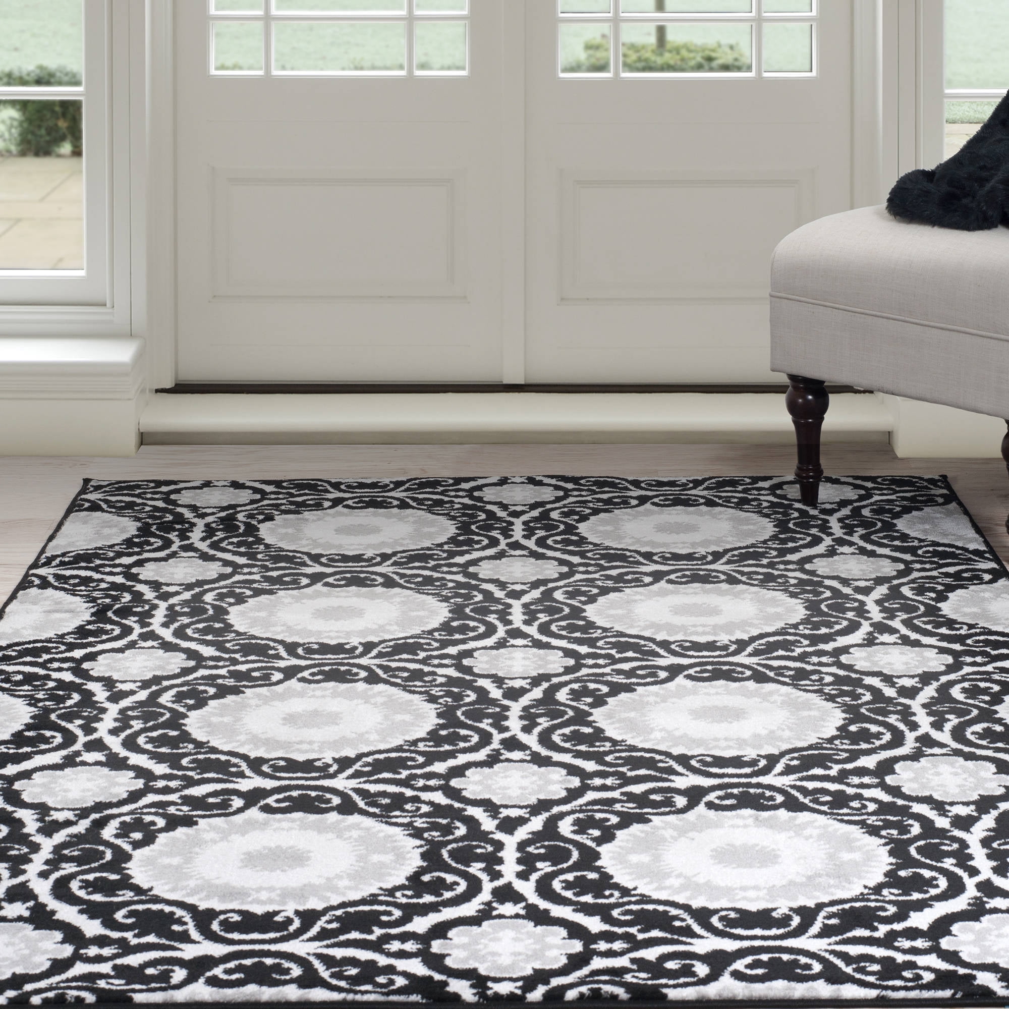 Somerset Home Royal Damask Area Rug, Black - Walmart.com