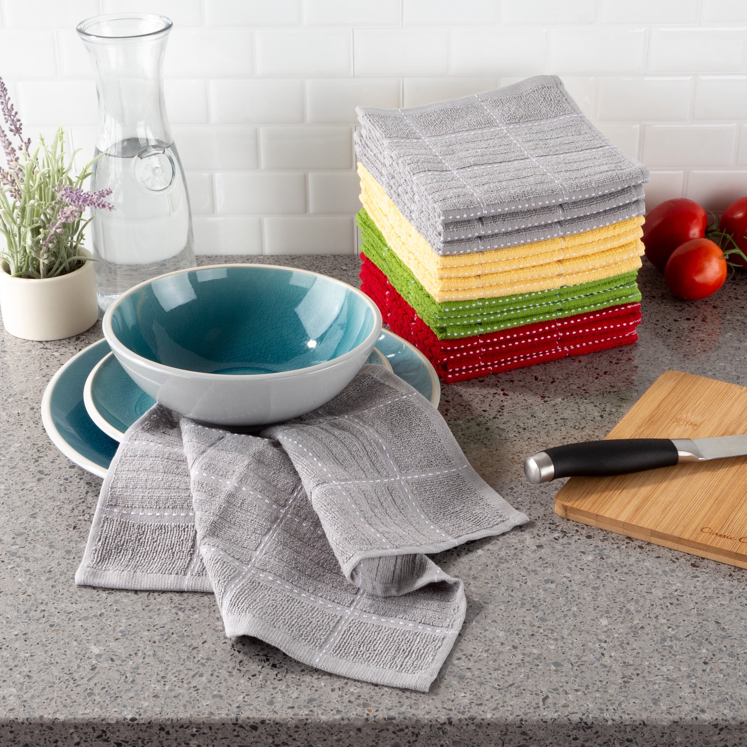 Somerset Home Traditional Checked Weave Cotton Hand Towels, Multi-Color ...