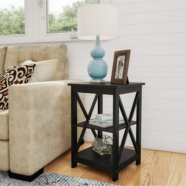 Somerset Home Wooden End Table with Two Shelves and X-Shaped Design ...