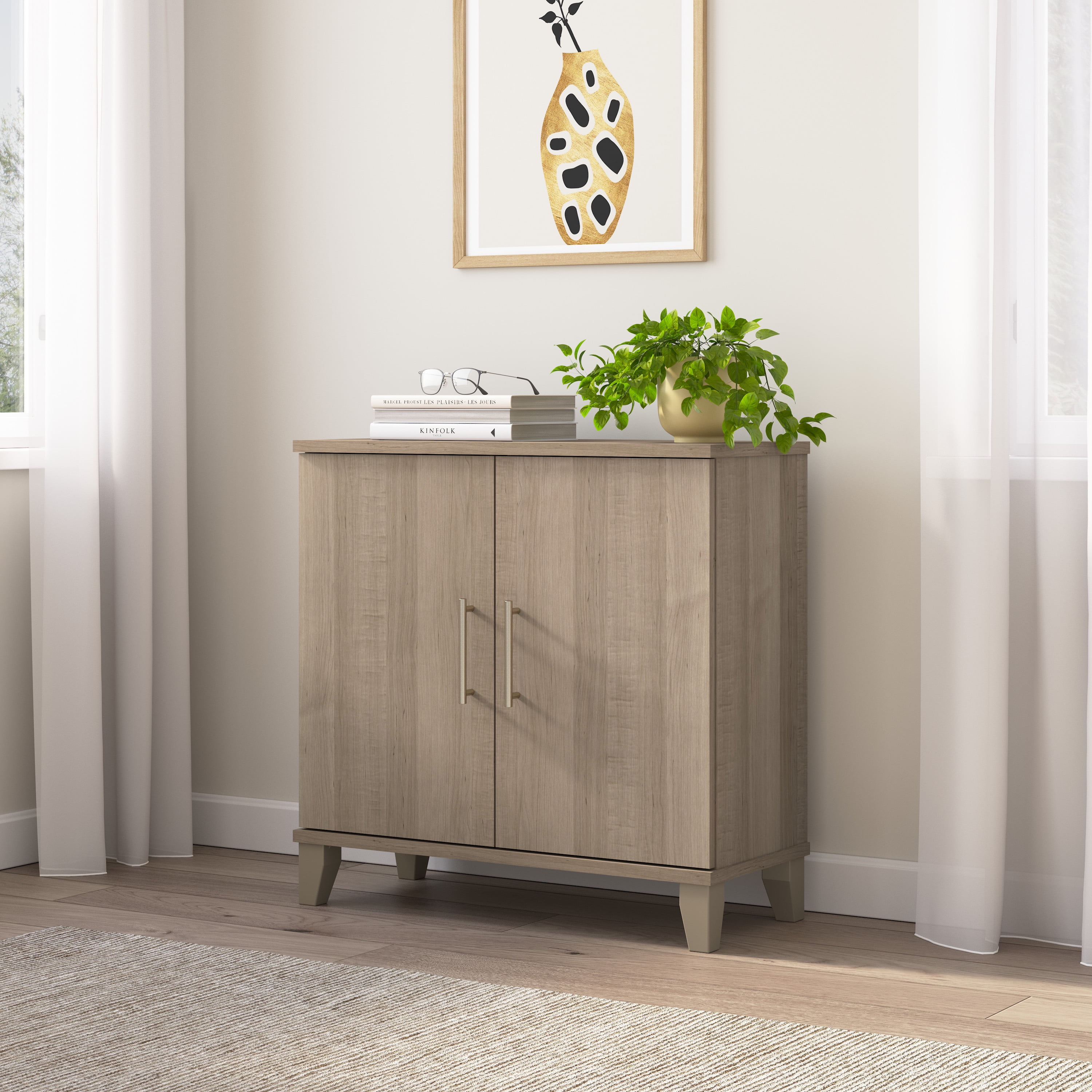 Somerset Small Storage Cabinet with Doors in Ash Gray - Engineered Wood ...