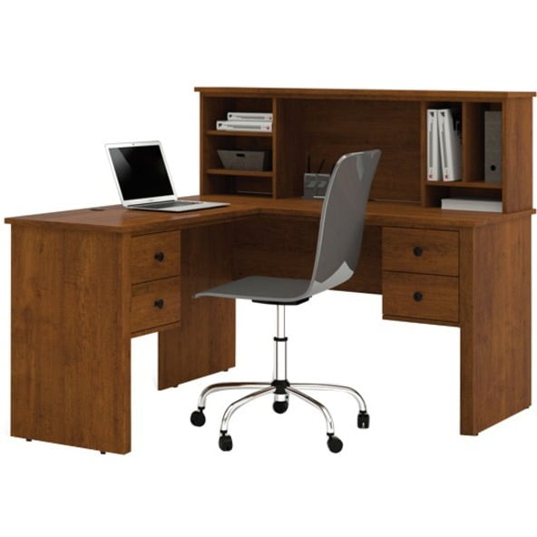 Somerville L-Shaped desk with hutch in Tuscany Brown - Walmart.com