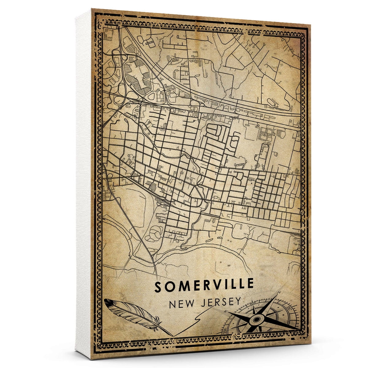 Somerville Vintage Map Prints Canvas, New Jersey Map Art Canvas, Canvas ...