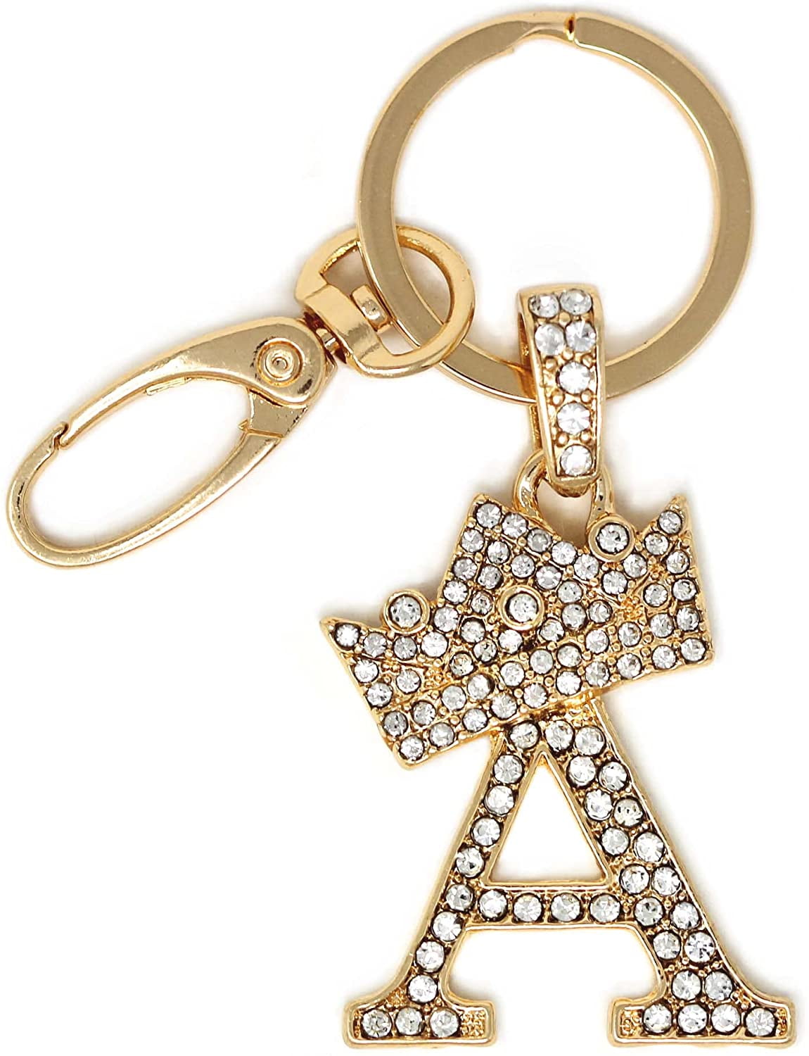 Sometheme Special Rhinestone Stud Initial Letter charm Keychain in Gold ...