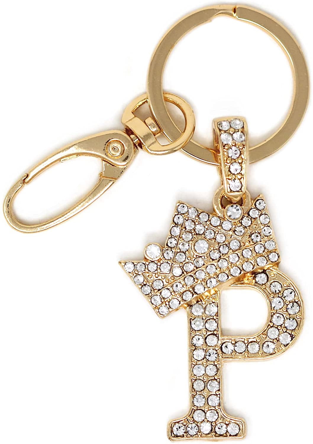 Sometheme Special Rhinestone Stud Initial Letter charm Keychain in Gold ...