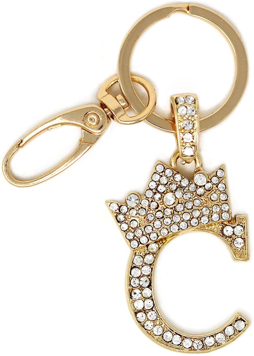 Sometheme Special Rhinestone Stud Initial Letter charm Keychain in Gold ...