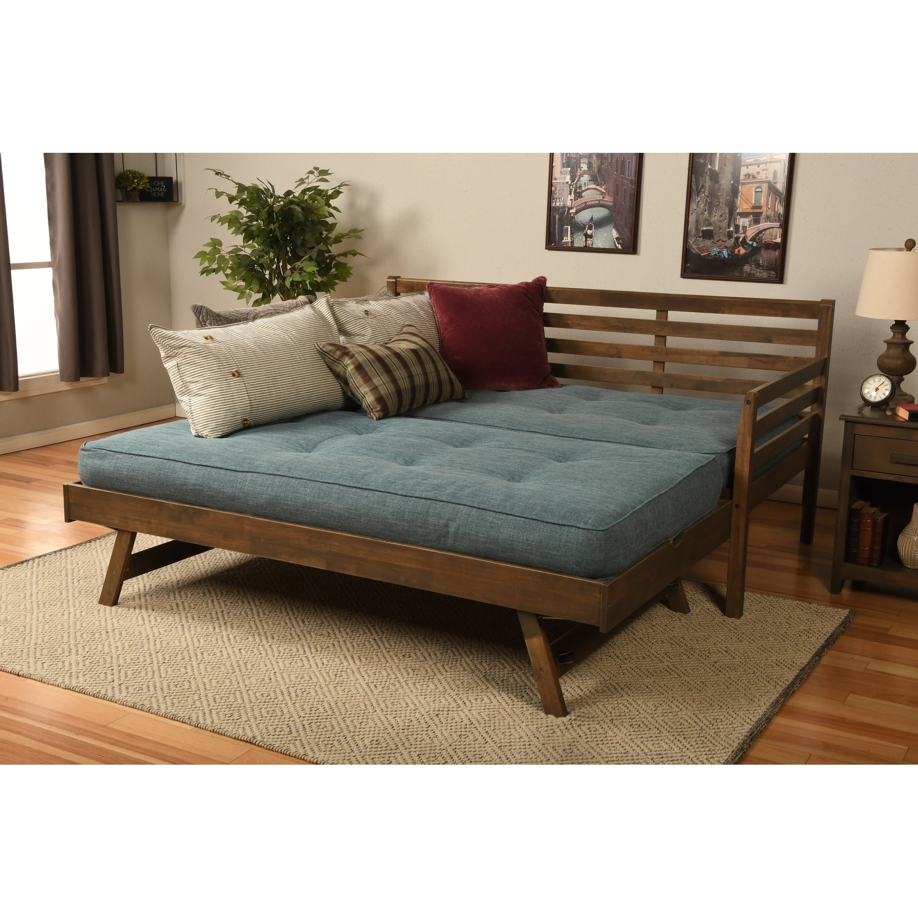 Somette Boho Daybed and Pop Up Bed with Linen Aqua Mattress Rustic ...