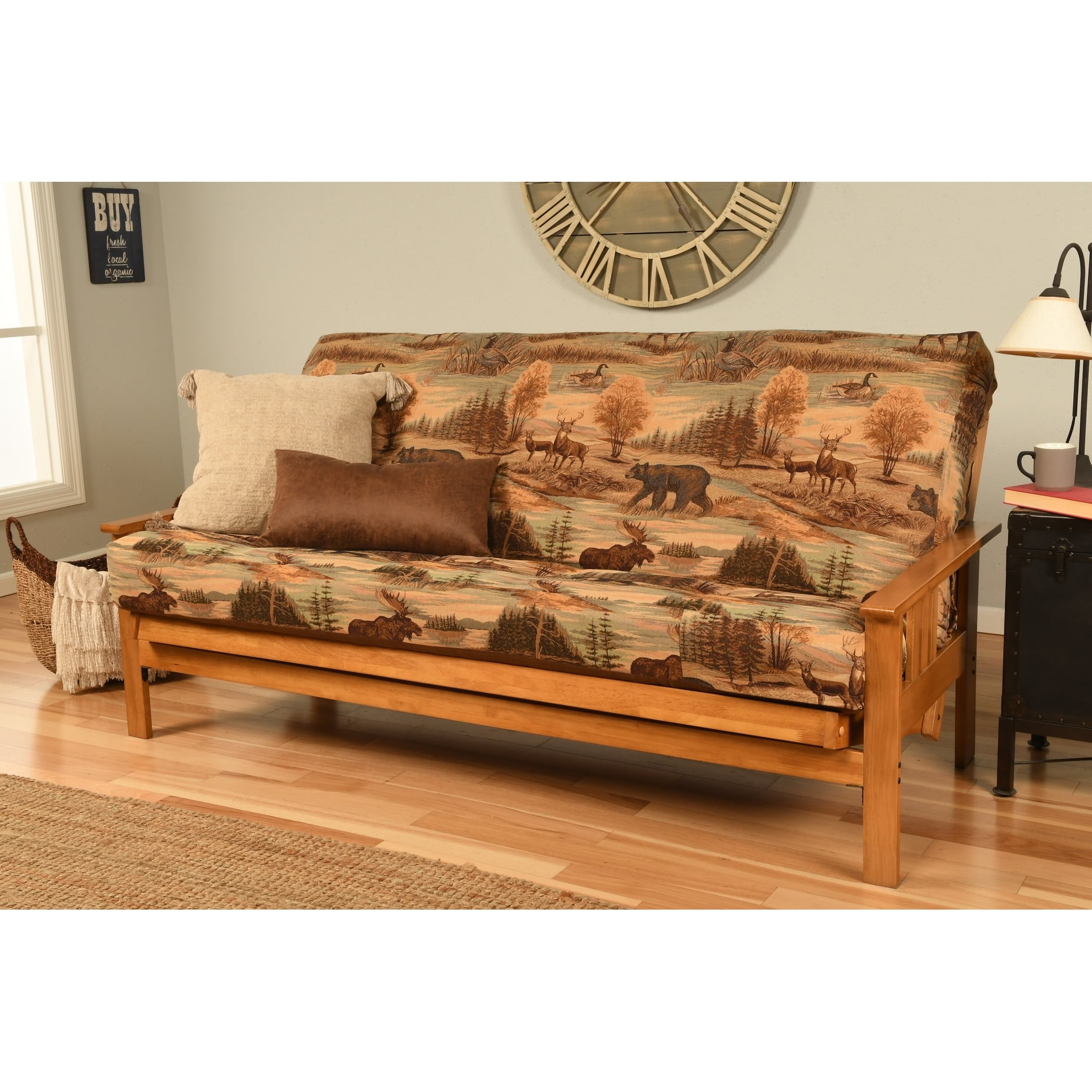 Somette Monterey Butternut Futon Set and Mattress Canadian Wood, Fabric ...