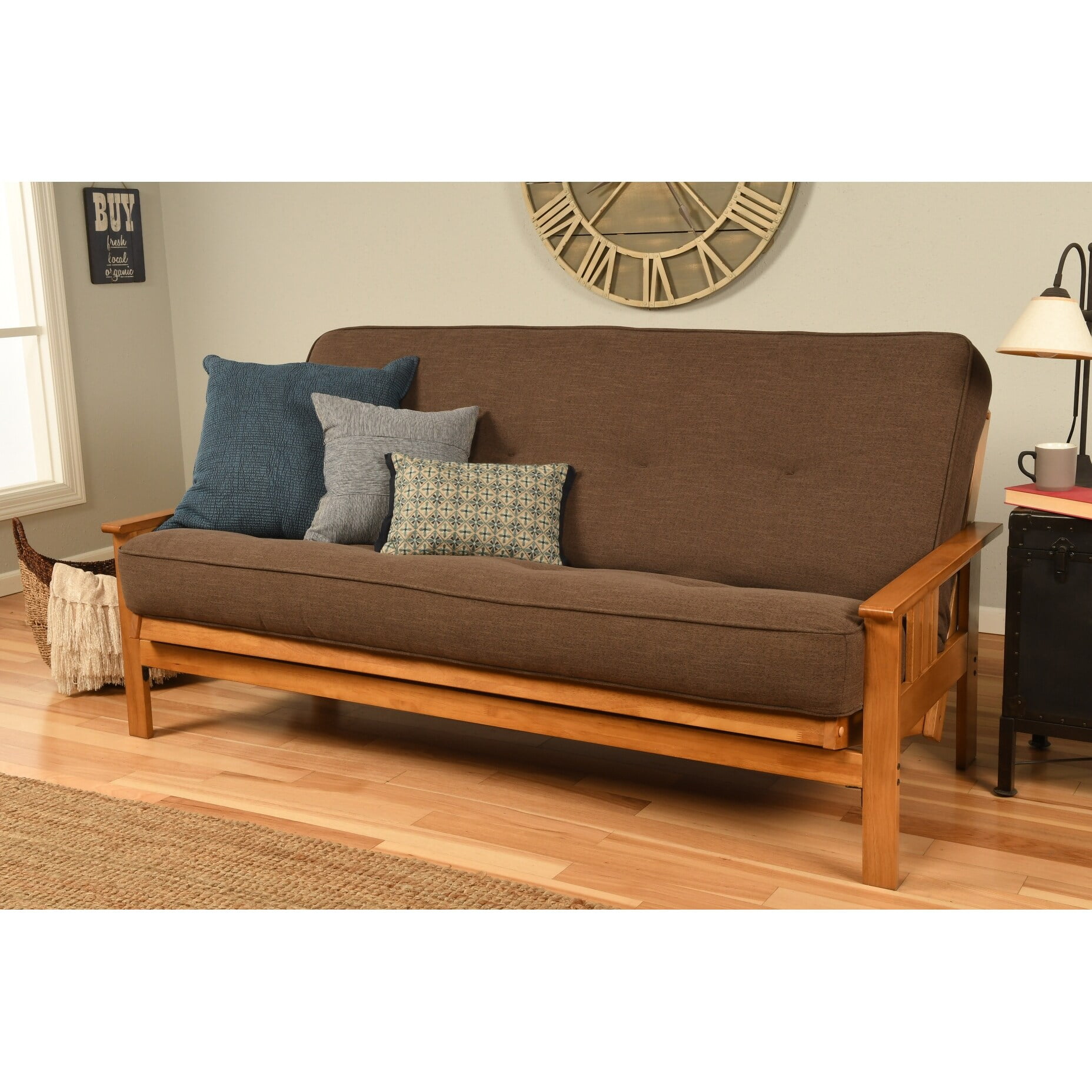 Somette Monterey Butternut Futon Set and Mattress Linen Cocoa Wood ...