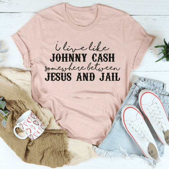 Somewhere Between Jesus Jail Tee Black L Printify T-Shirt T-Shirt ...