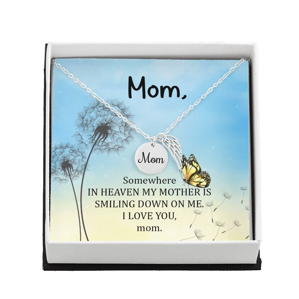 Somewhere In Heaven Mom Remembrance Necklace Angel Wing Charm ...
