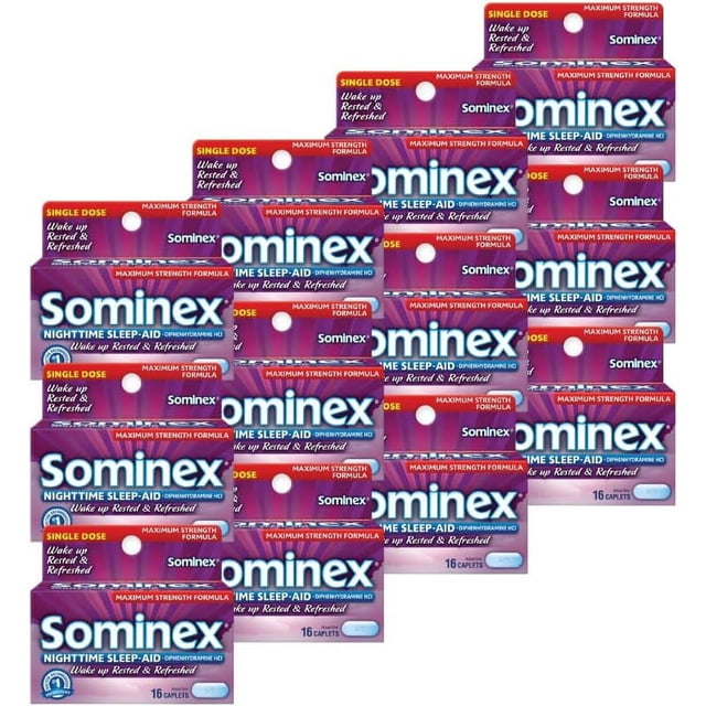 Sominex Nighttime Sleep-Aid Caplets, Maximum Strength, 16 ea, 16 ct ...