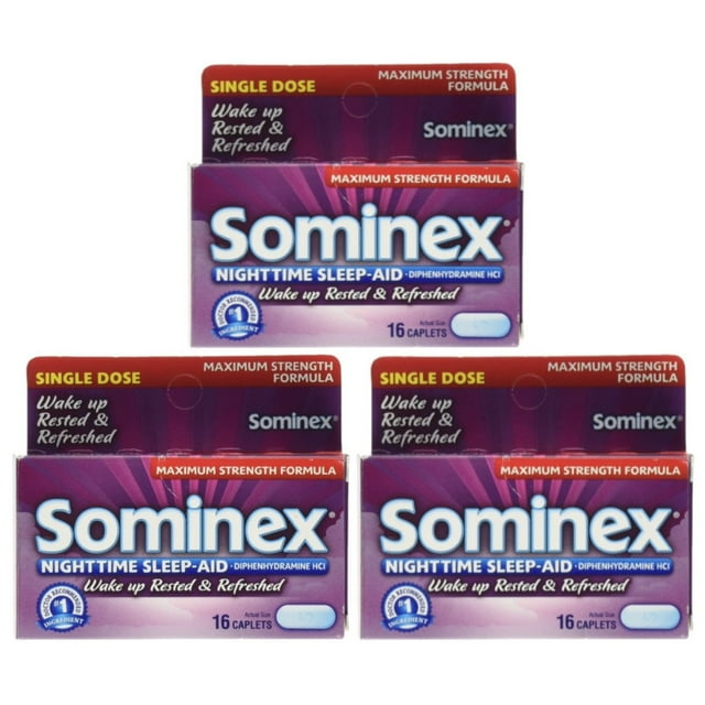 Sominex Maximum Strength Nighttime Sleep-Aid Tablets, 16-Count, Pack of ...