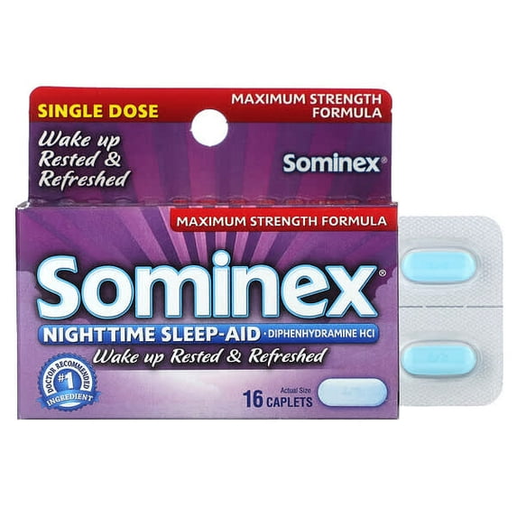 Sominex Nighttime Sleep-Aid Medication, Maximum Strength OTC Pills ...