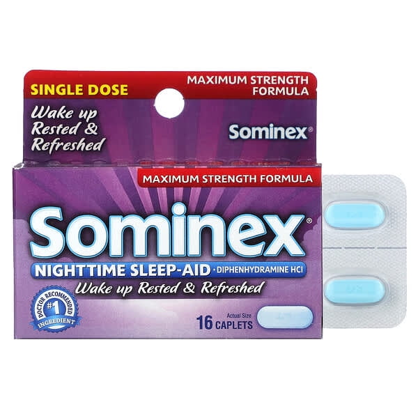 Sominex Nighttime Sleep-Aid Medication, Maximum Strength OTC Pills ...