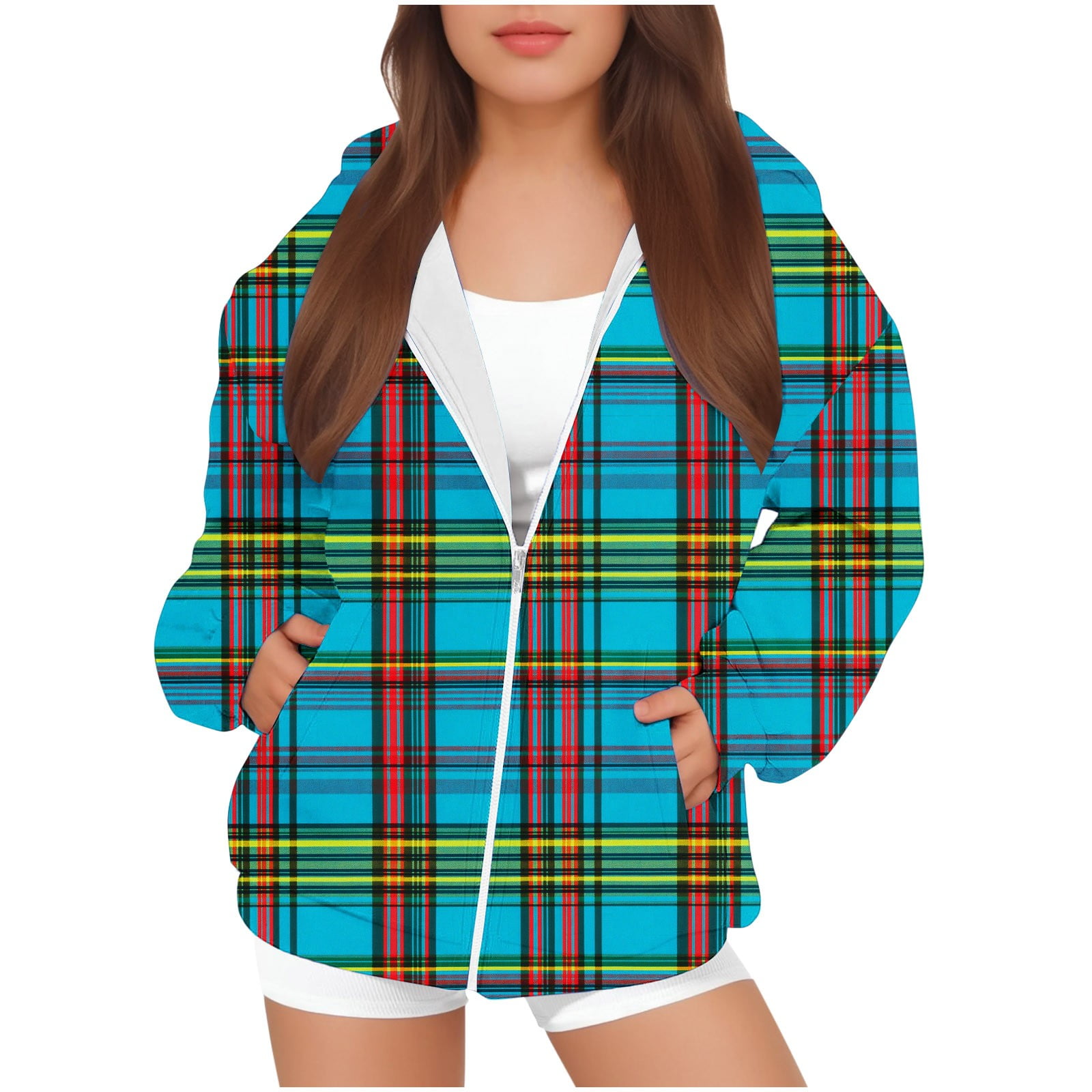 Somuwie Clearance Christmas red, green and white checkered print coat ...