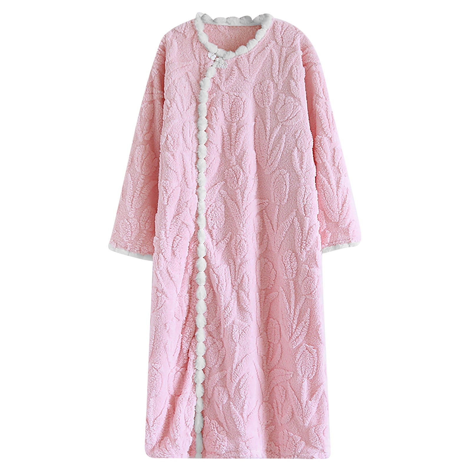 Somuwie Clearance Ladies Fall And Winter Flannel Round Neck Long