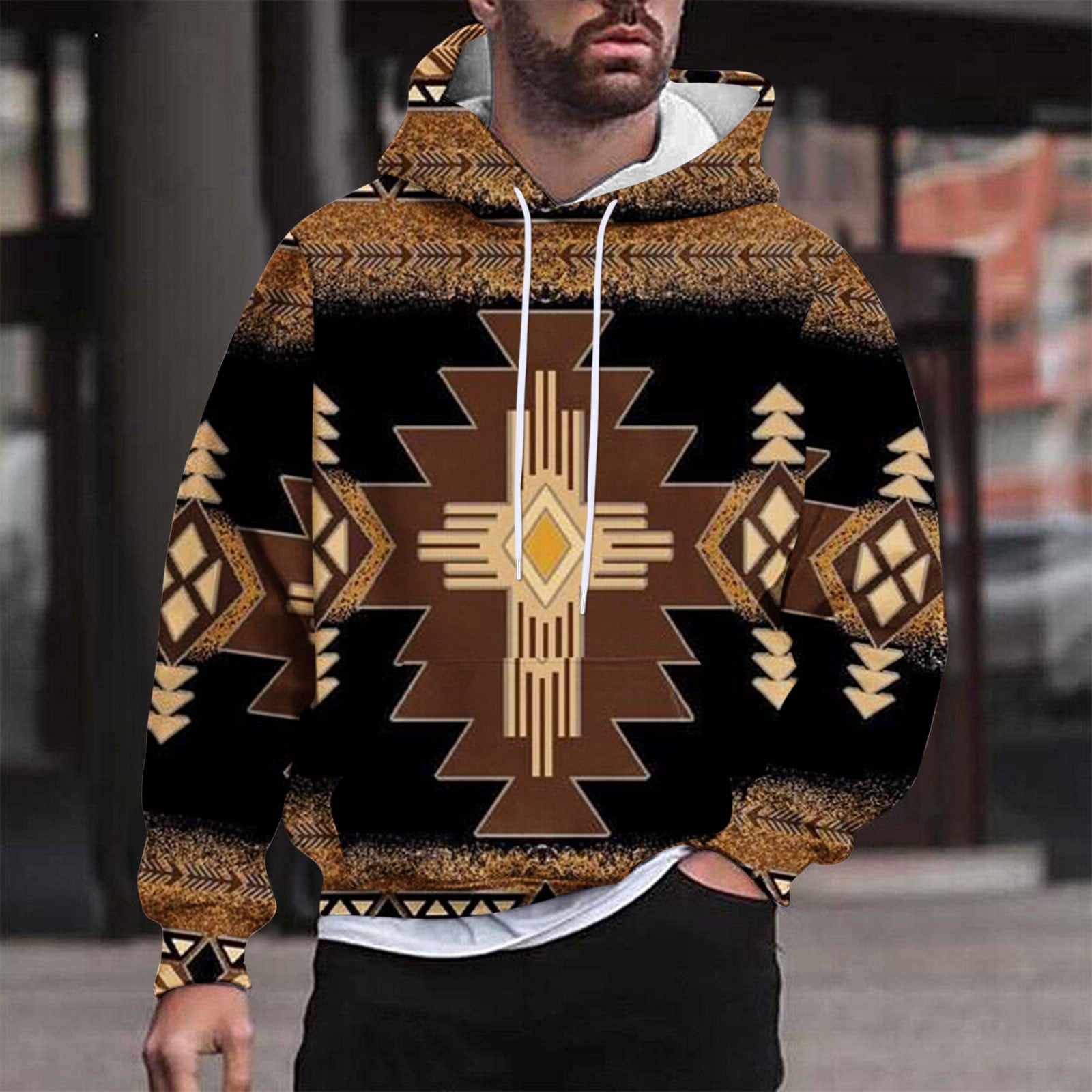 Somuwie Clearance Men's hooded sweatshirt with retro print and long ...