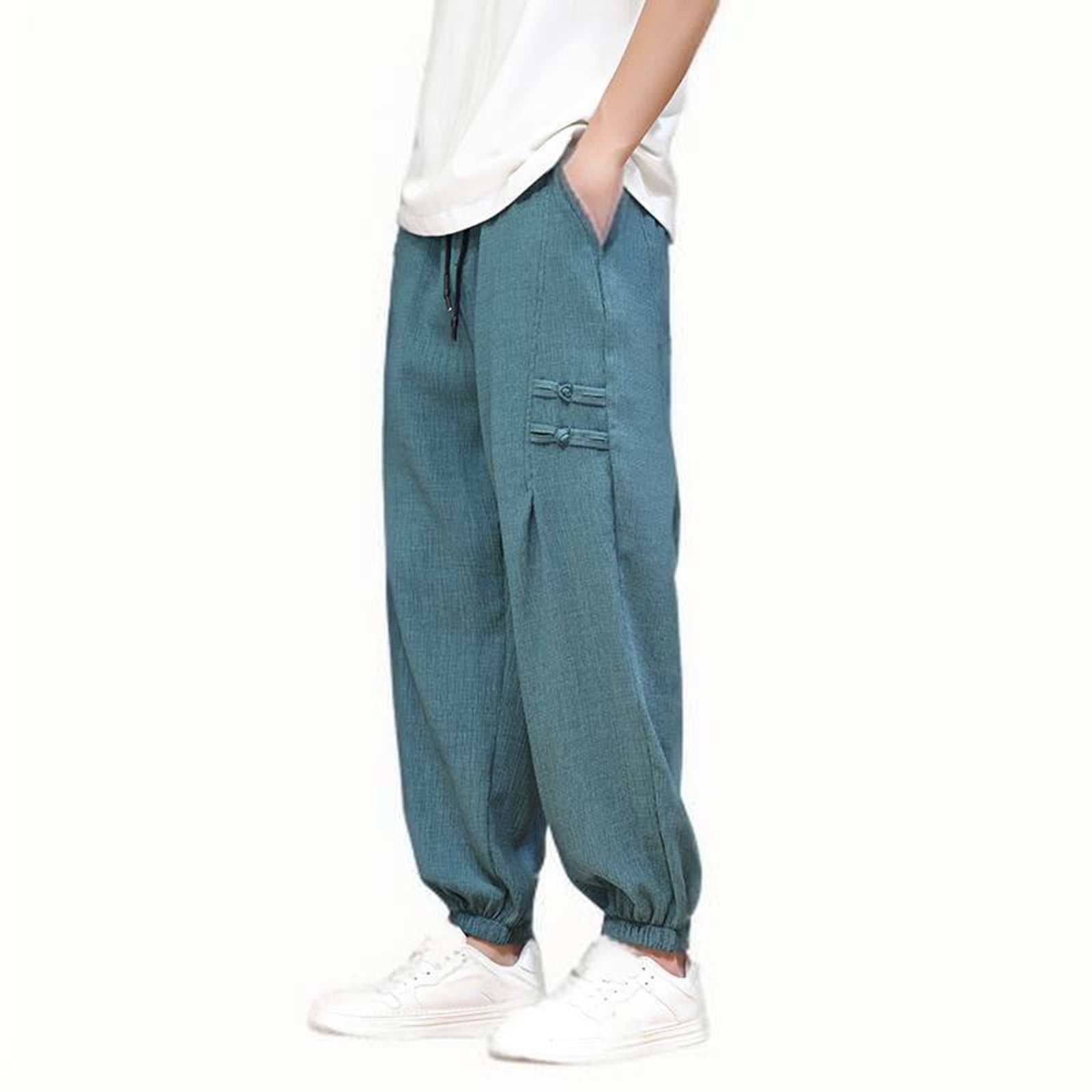 Somuwie Clearance Men's solid color ice silk drawstring fashion pocket ...