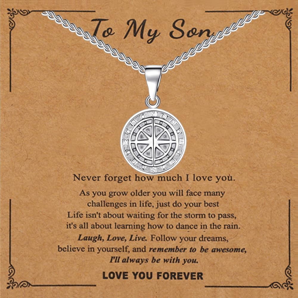 To My Son Compass Pendant Necklace Gift, Personalized Engraved Compass ...