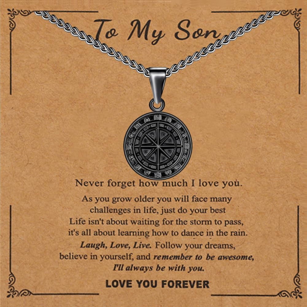 To My Son Compass Pendant Necklace Gift, Personalized Engraved Compass ...