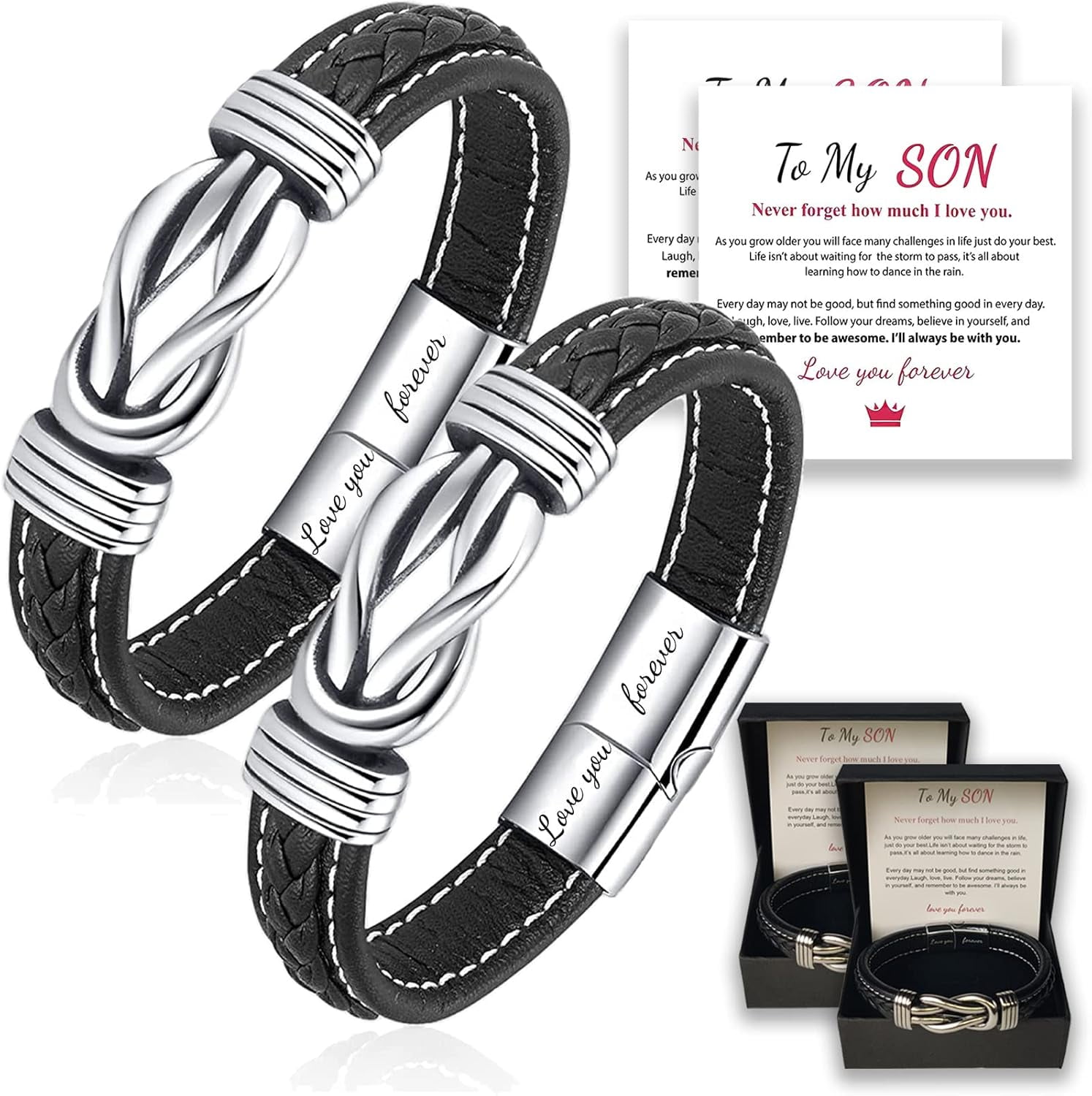 To My Son, Love You Forever Linked Braided Leather Bracelet, Mother and Son Forever Linked ...