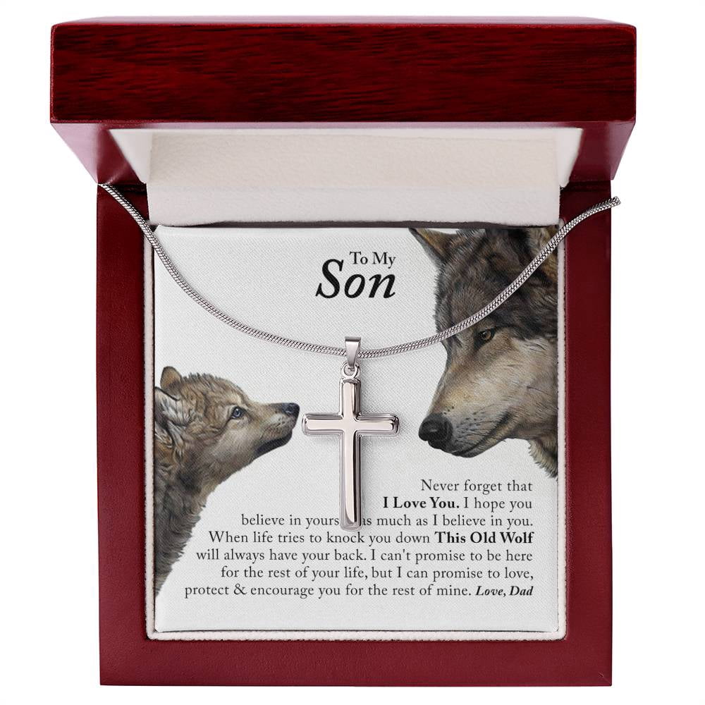 Son - This Old Wolf Will Always Have Your Back - Artisan Cross Necklace ...