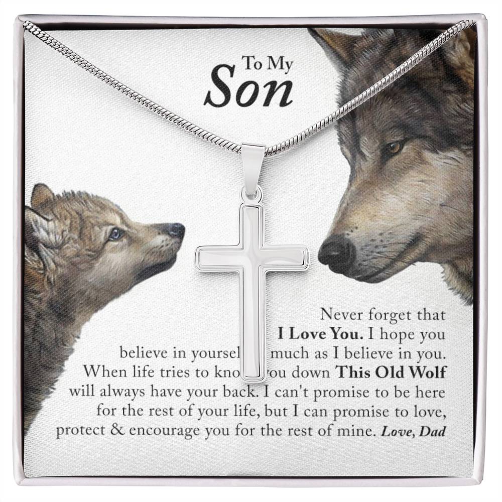 Son - This Old Wolf Will Always Have Your Back - Artisan Cross Necklace ...