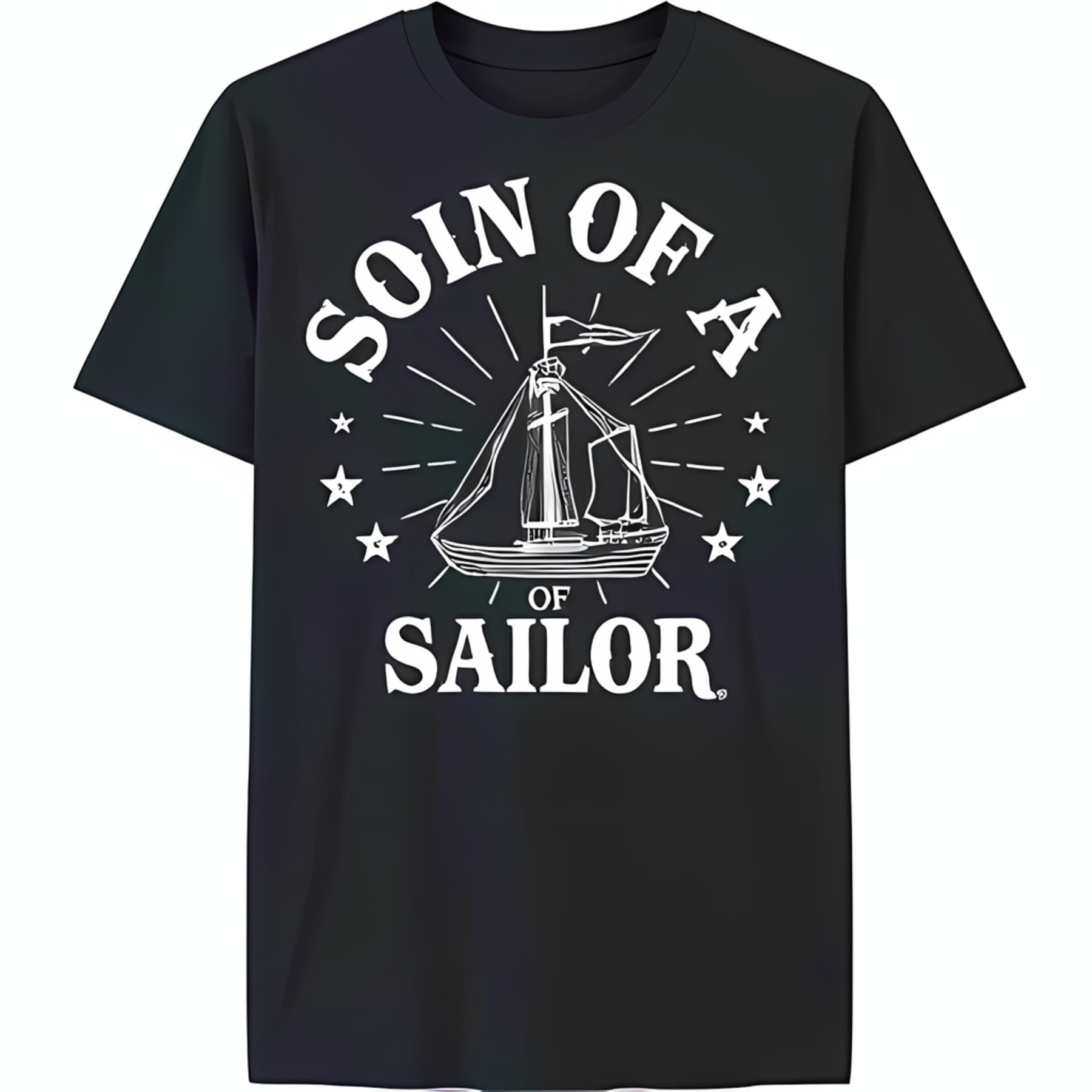 Son of a Sailor Black T-Shirt with Bold Sailboat Design & Stars ...