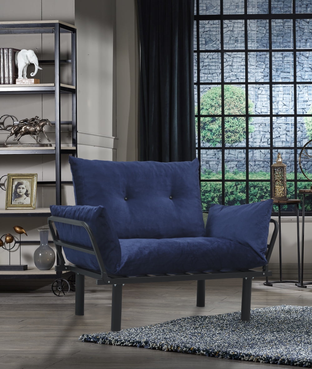 Sona Blue Metal Futon Sofa Bed for Small Spaces - Converts to Sleeper ...