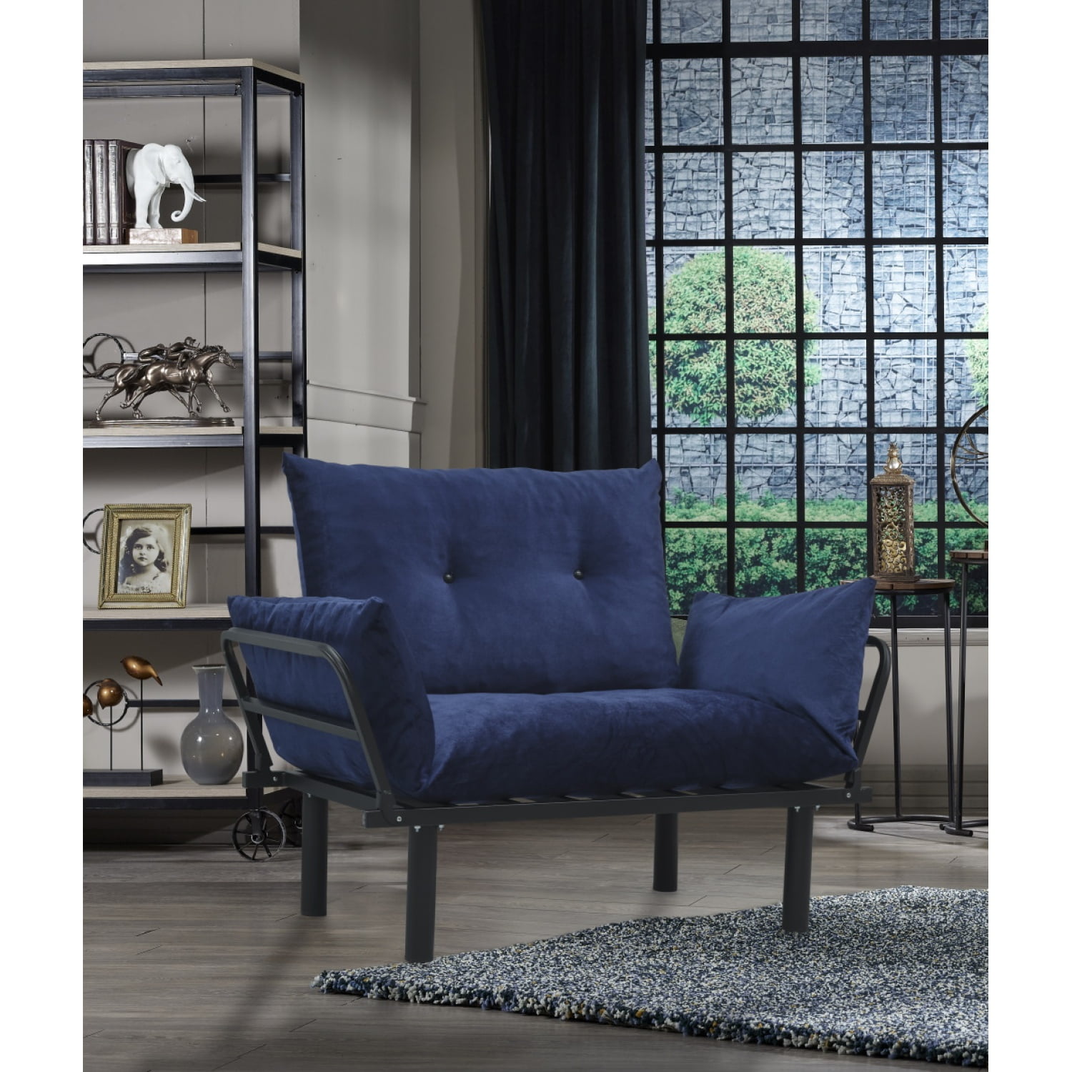 Sona Futon Love Seat Blue Foldable Convertible Furniture for Living ...