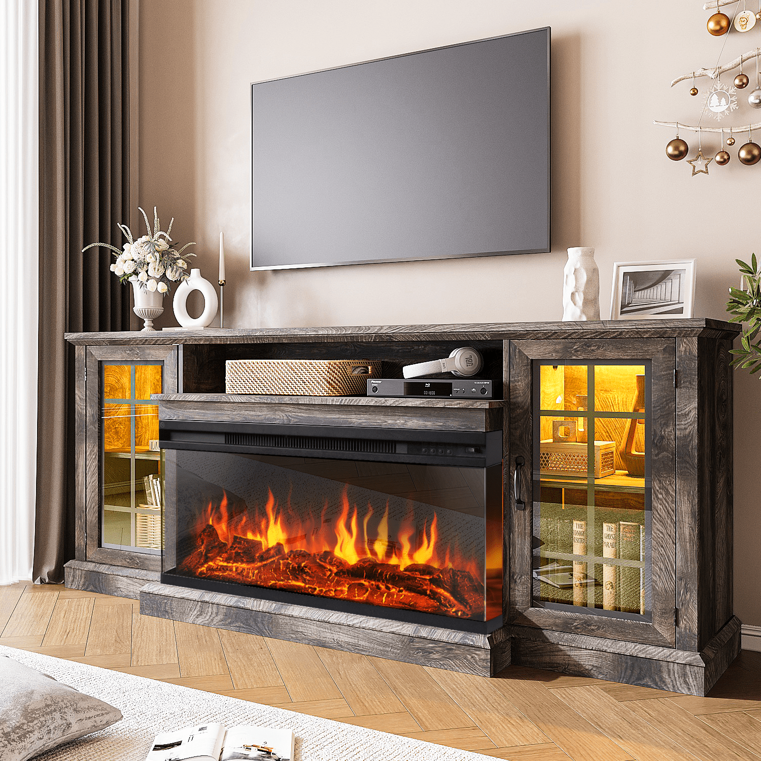 Sonegra 36 Inch Fireplace TV Stand with LED Light, Entertainment Center ...