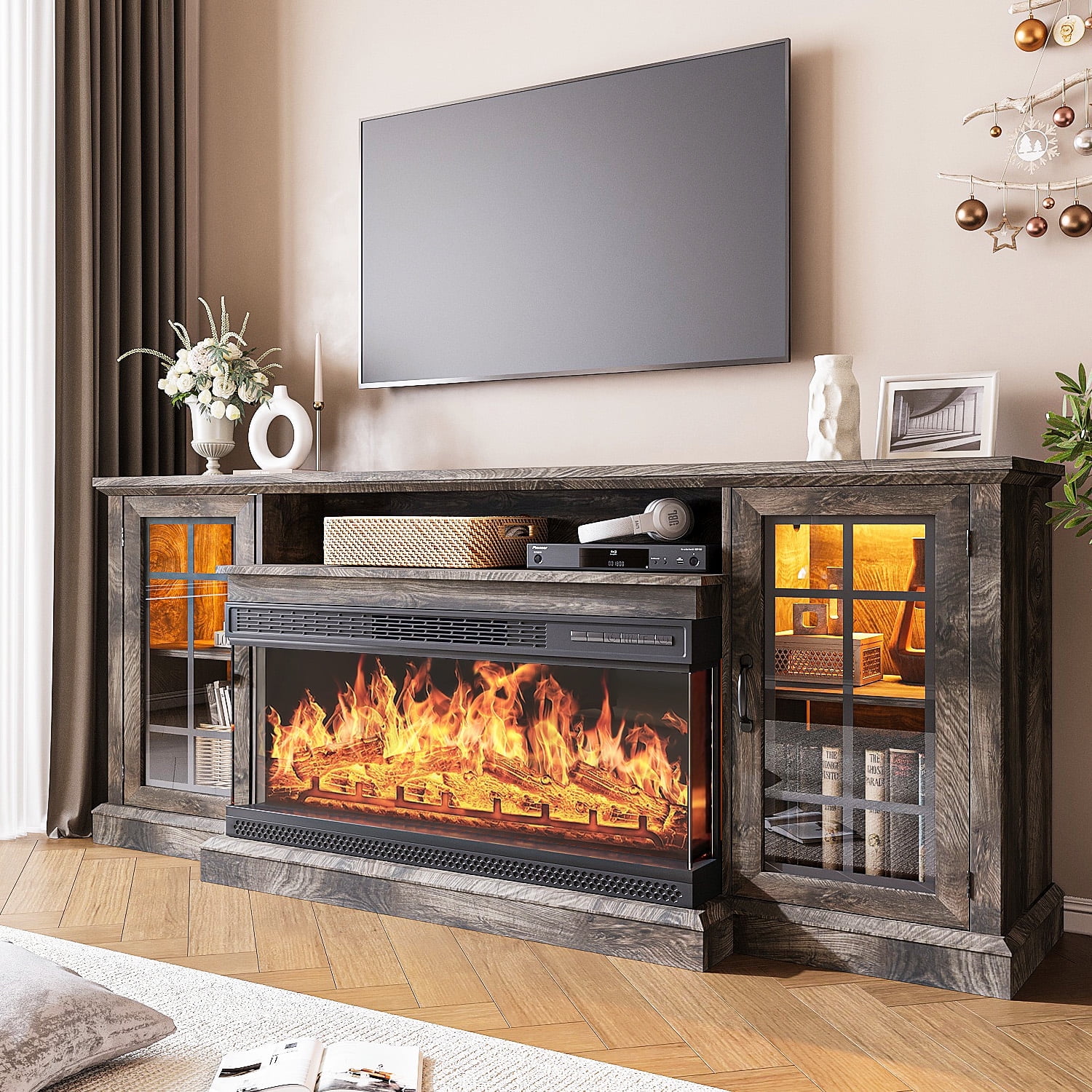 Sonegra 36 Inch Fireplace TV Stand with LED Light, Entertainment Center ...