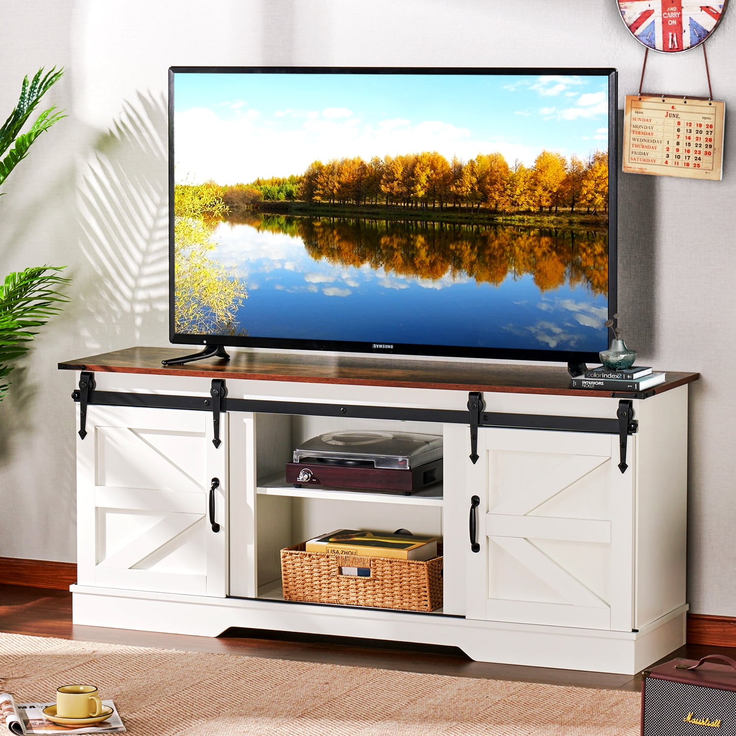 "Sonegra Large 58"" Farmhouse TV Stand for TVs up to 65"", Sliding ...