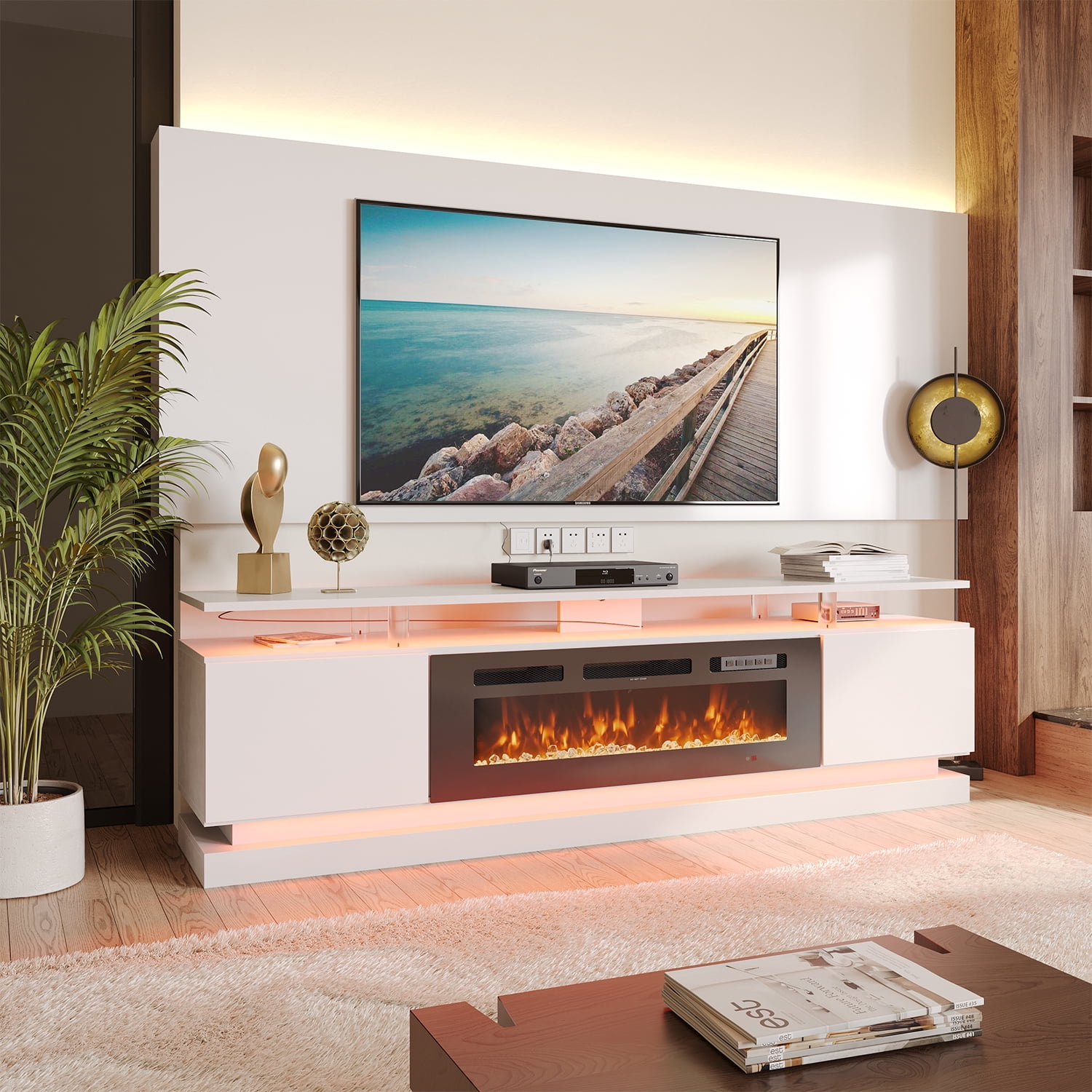 Sonegra Modern Fireplace TV Stand for TVs Up to 80" with music sync LED ...