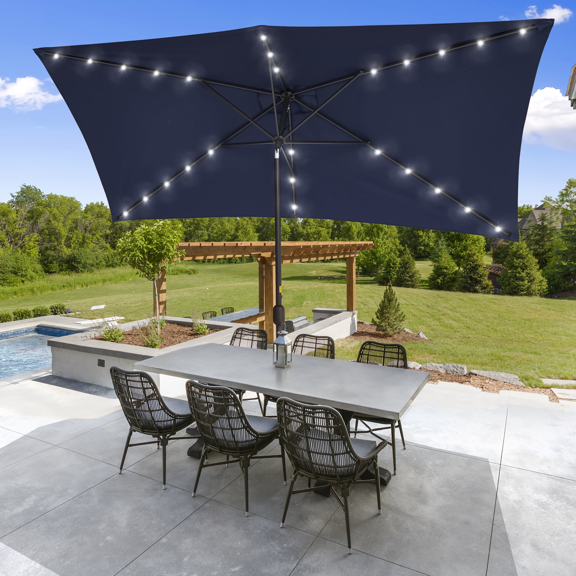 Sonerlic 10 x 6.5ft LED Solar Outdoor Patio Rectangle Table Umbrellas ...
